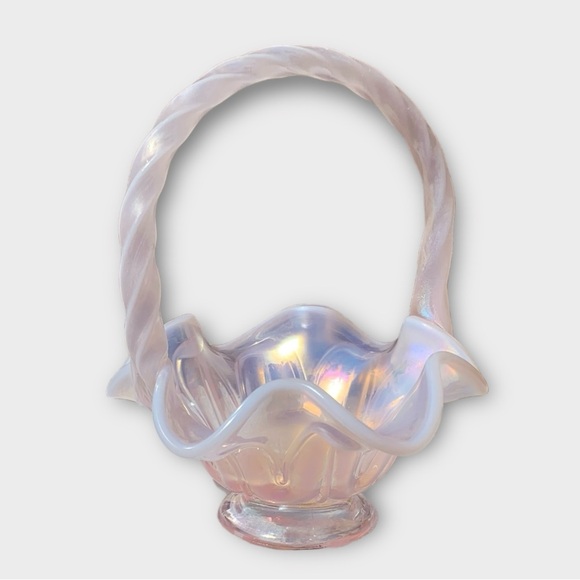 Fenton | Accents | Vintage Irridescent Pink Fenton Twisted Handle ...